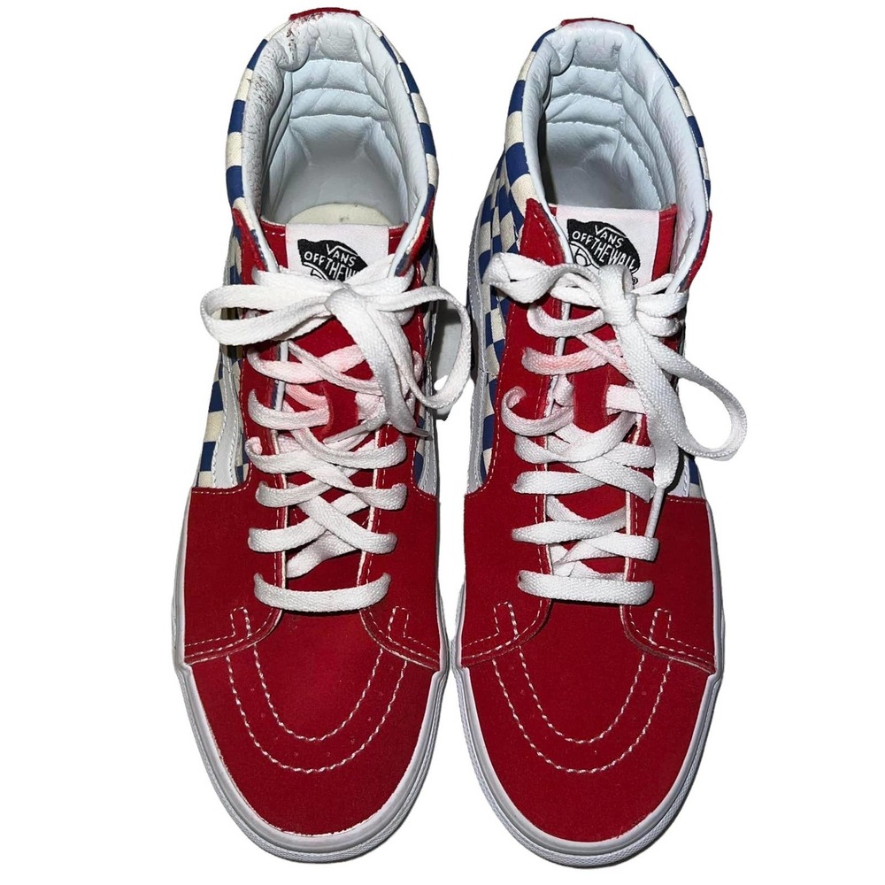 Vans Red Blue & White Checkered Sneakers Skateboard S… - Gem